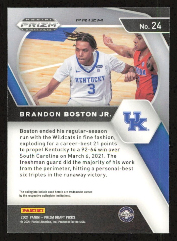 2021 Prizm Draft BRANDON BOSTON JR. Rookie Orange Ice card KENTUCKY ...