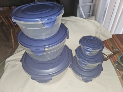 NEW Lock N Lock 6 Piece Round Bowl Nesting Containers Set Blue Lids | eBay