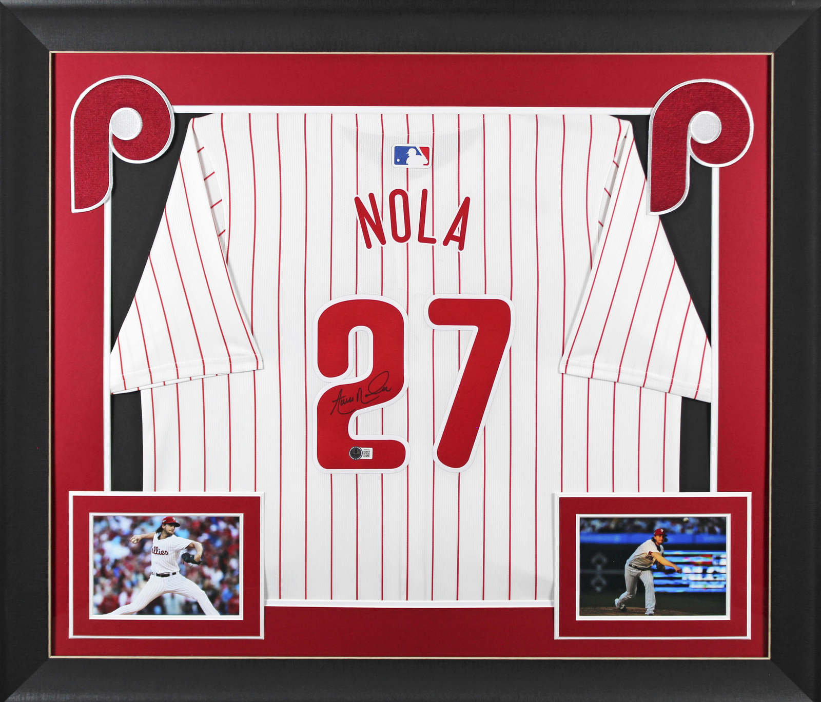 Phillies Aaron Nola Signed White Nike Pinstripe Framed Jersey BAS # ...