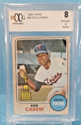 1968 Topps #80 BCCG 8 - Rod CAREW - 1967 All Star Rookie Cup - 1991 HOF ...