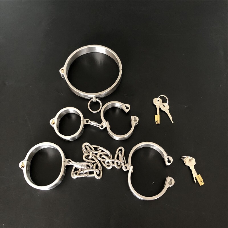 Stainless Steel Bondage Handcuffs Ankle Cuffs Neck Collar Heavy Duty ...