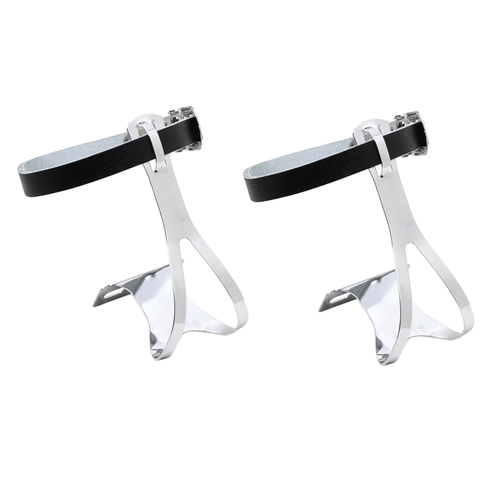 Sunlite Bicycle Toe Clips & Leather Strap Set Chrome Large Road Fixed ...