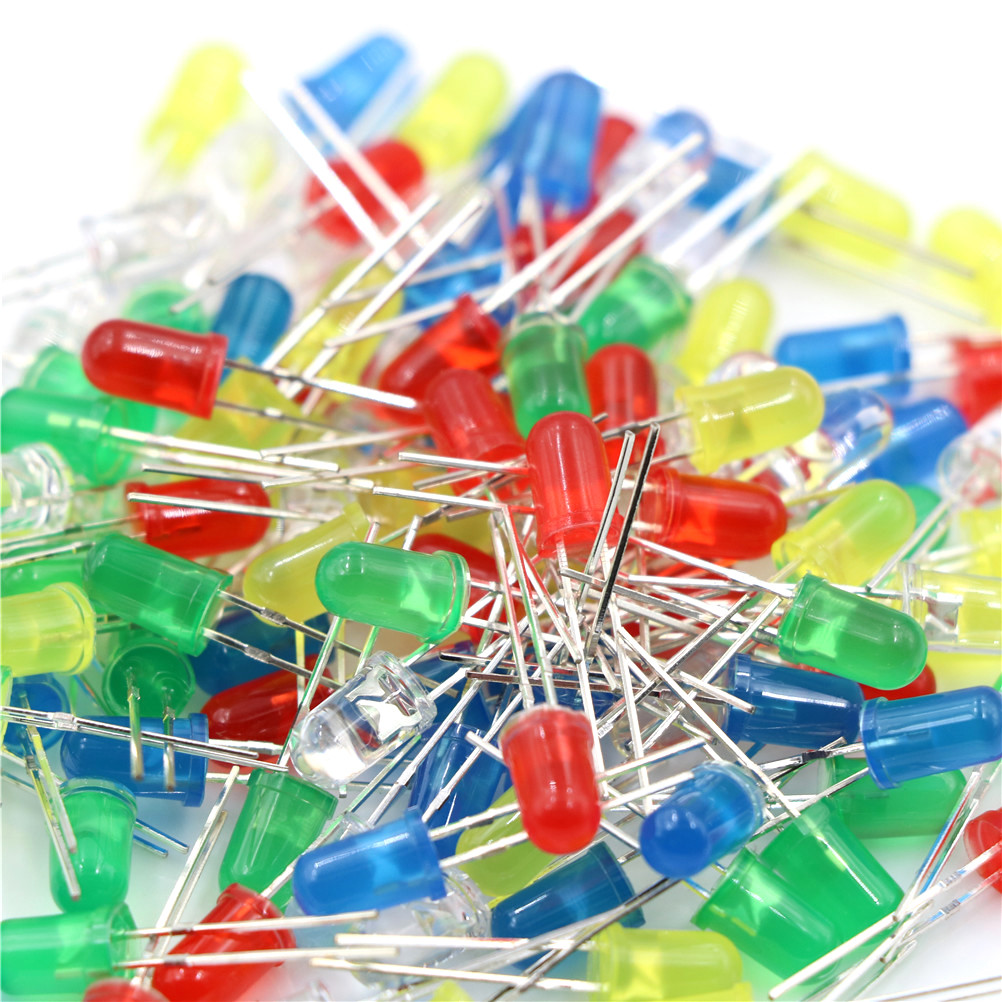 100Pcs/Set 5mm LED Lights Emittings Diodes DC2.5V-3V Red/Green/White ...