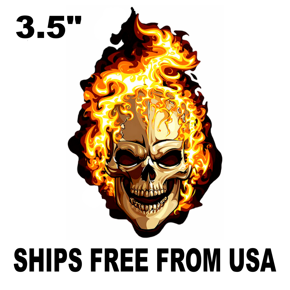 Skull Biker Sticker Flaming Skulls Decal Motorcycle Biker Helmet ...