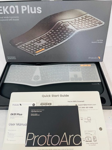 ProtoArc EK01 Plus Backlit Dual Mode Ergonomic Workspace Keyboard Black ...