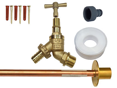 Lockshield Outside Tap Kit, Through Wall Pipe / Flange and Garden Hose ...