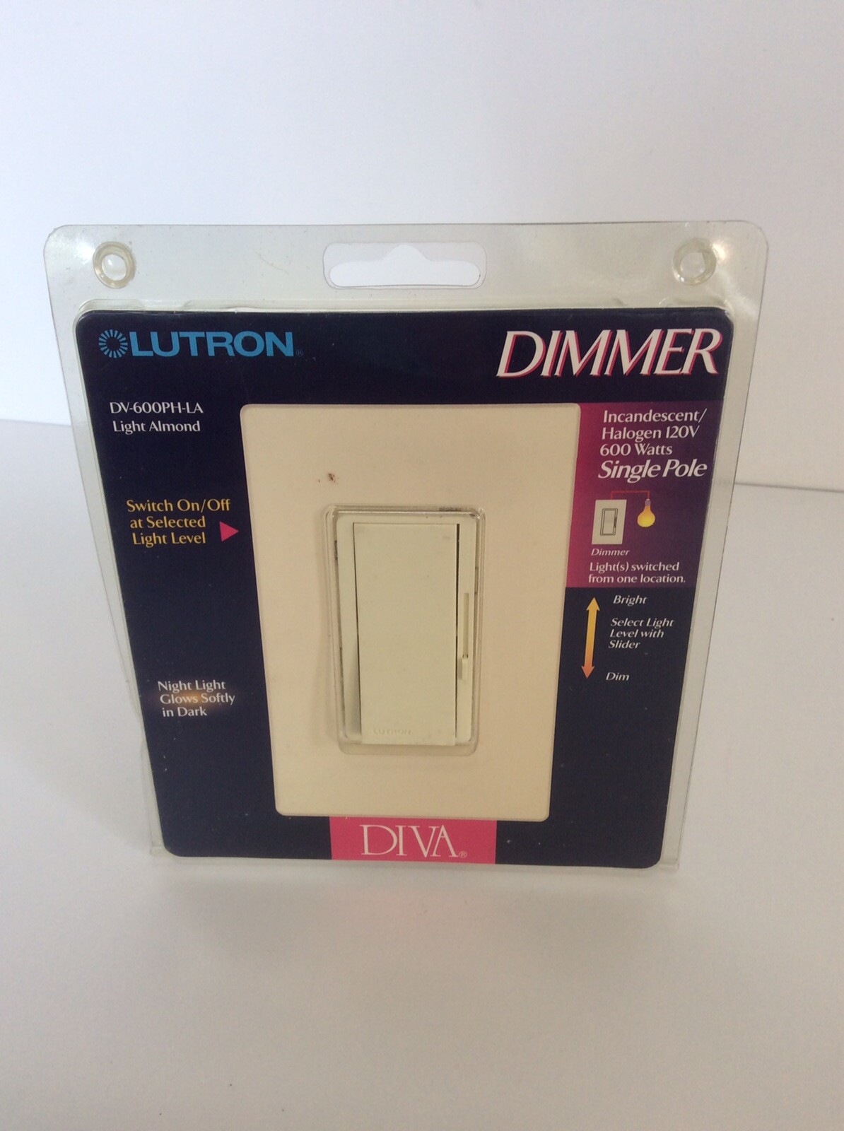 Lutron DV-600PH-LA Single Pole Dimmer Switch On/Off W/Slider Diva Lt ...