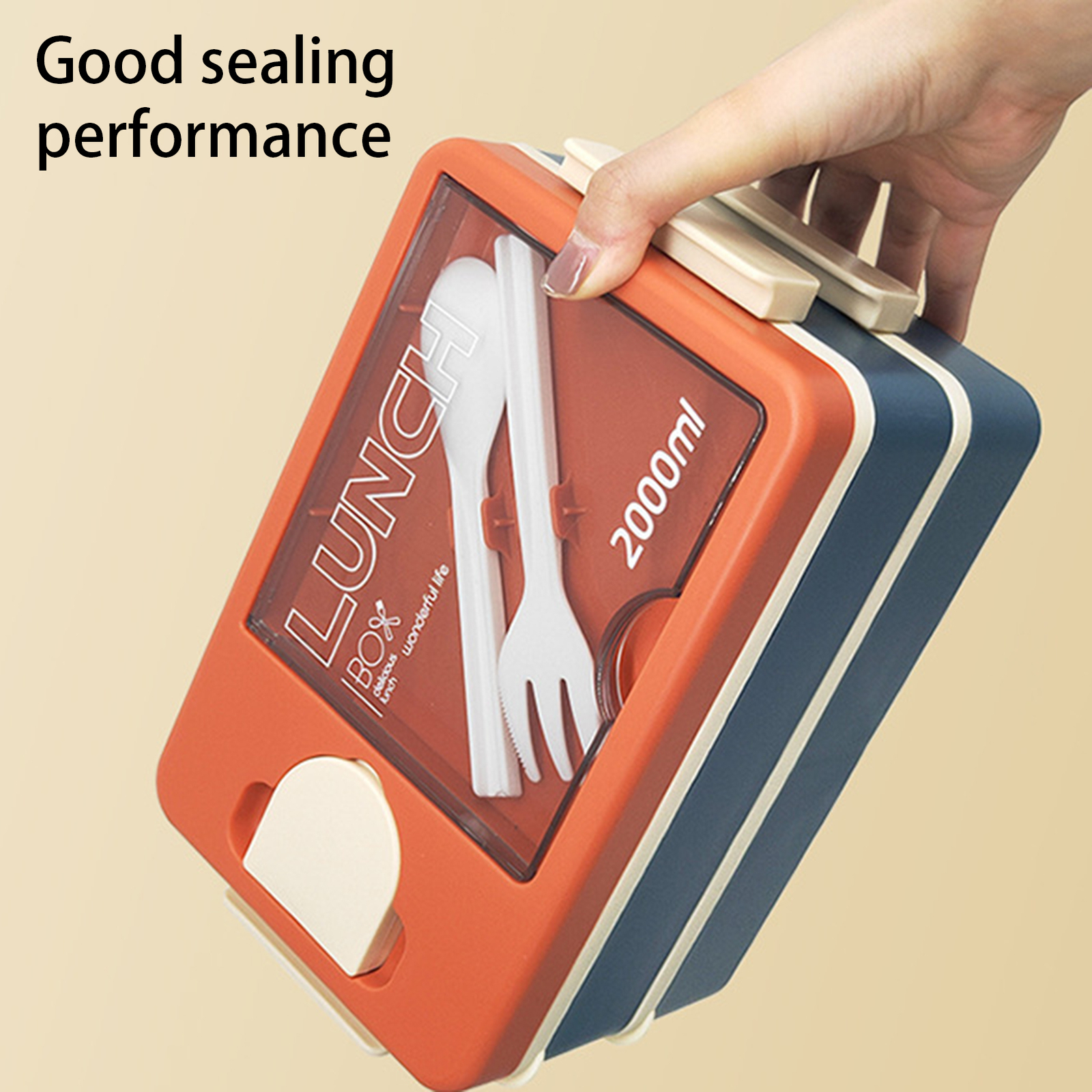 2000ml Lunch Box with Fork Spoon Hold Dishes Adults Kids Lunch Bento ...