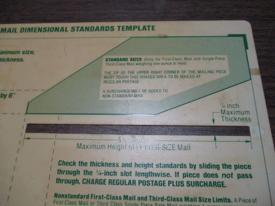 USPS Letter Size Mail Dimensional Standards Template, 1988 VINTAGE Post ...