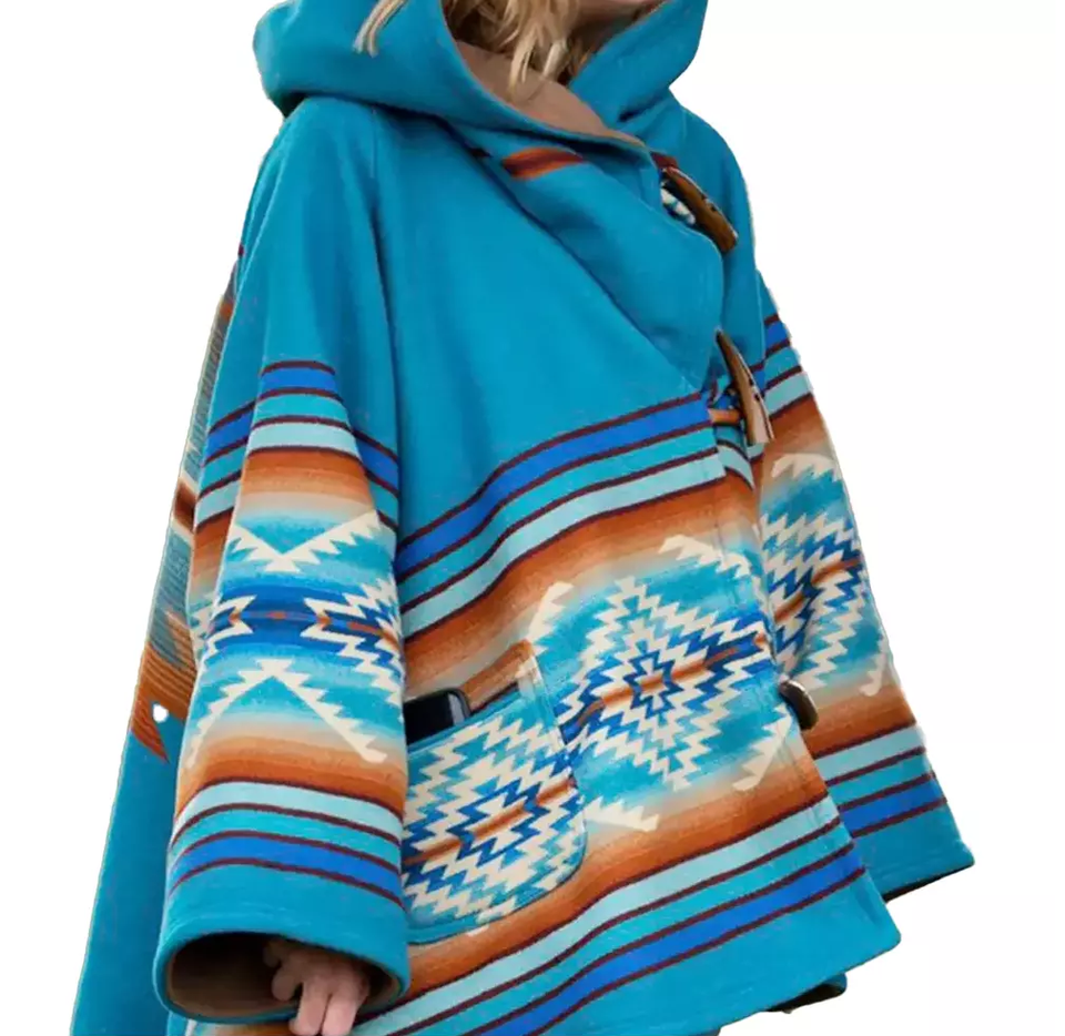 Women Wool Fleece Coat Claw Button Hooded Jacket Poncho Overcoat Warm ...