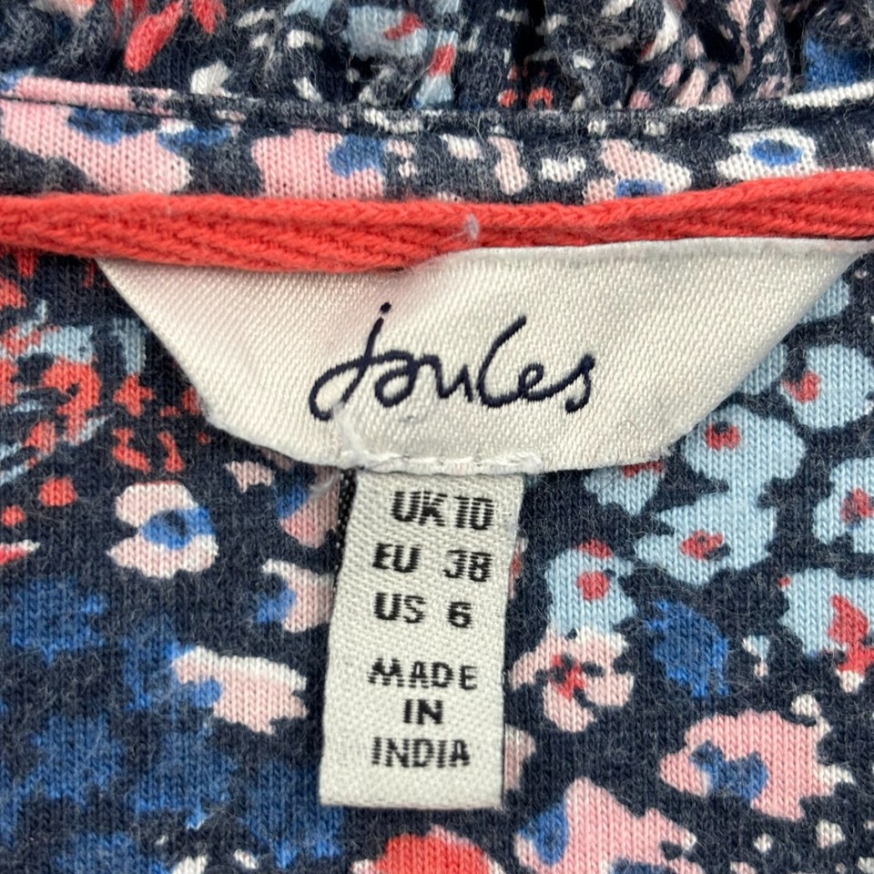 Joules Top Womens UK 10 US 6 Blue Floral AOP Long Sleeve Eyelet Boho ...