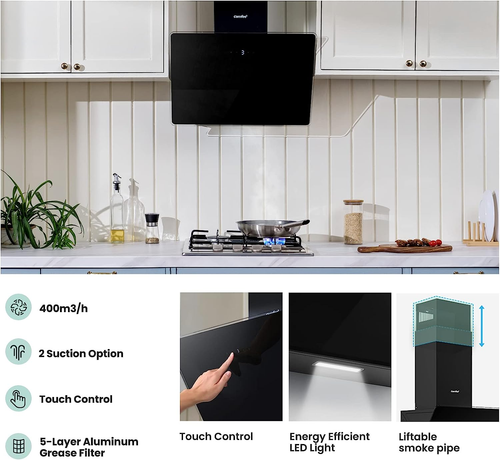 60Cm Angled Cooker Hood ANGJ64B-60 Tempered Glass Extractor Hood with ...