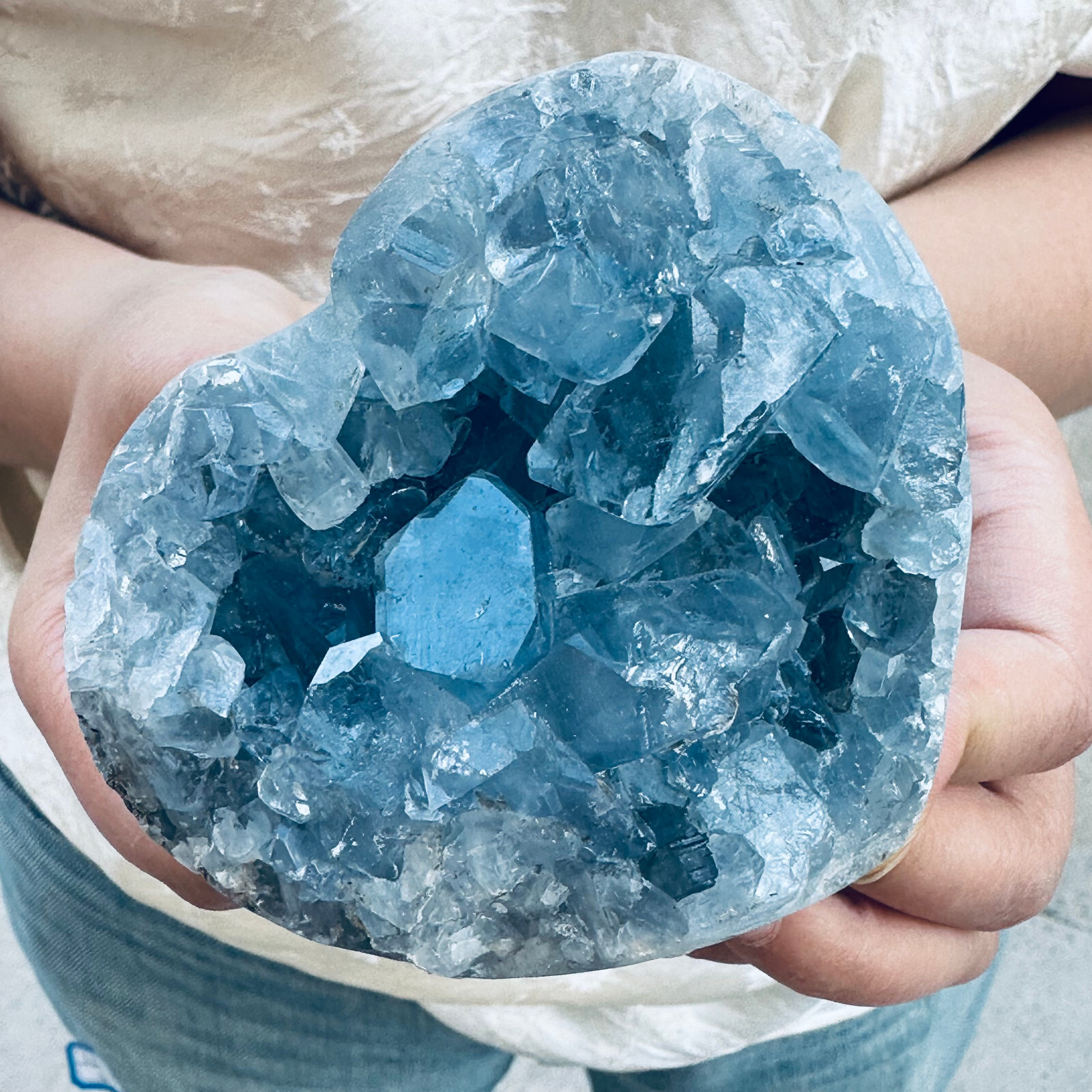 782G Natural Beautiful Blue Celestite Crystal Geode Cave Mineral ...