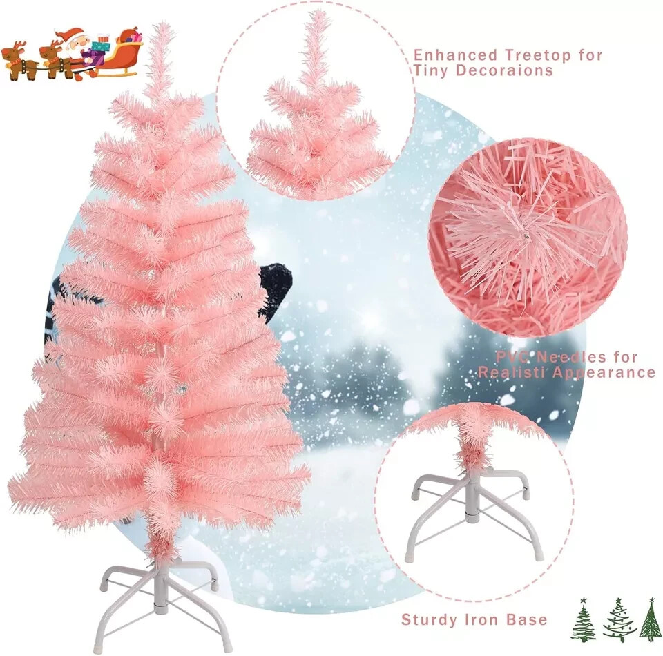 3Ft Artificial Christmas Tree, Pink Tabletop Hinged Christmas Tree | eBay