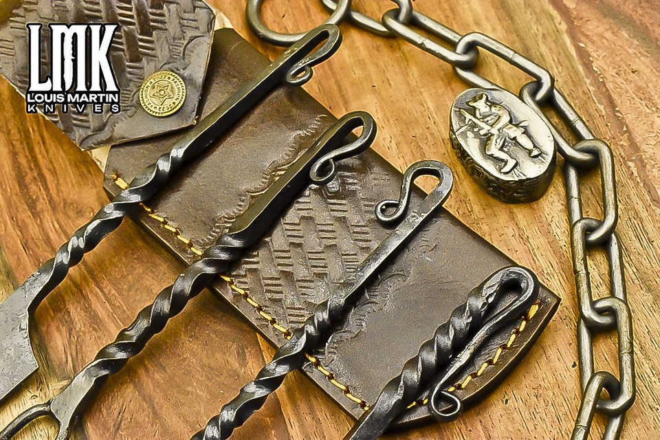 LMK Custom Antique Table Set AUS-8 Steel Hammered Pattern Lot of 4 ...