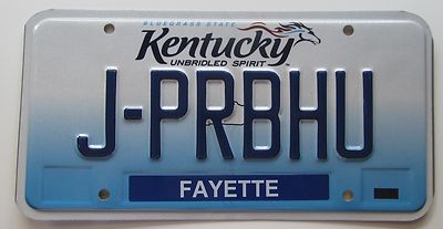 Kentucky 2010 VANITY License Plate J-PRBHU | eBay