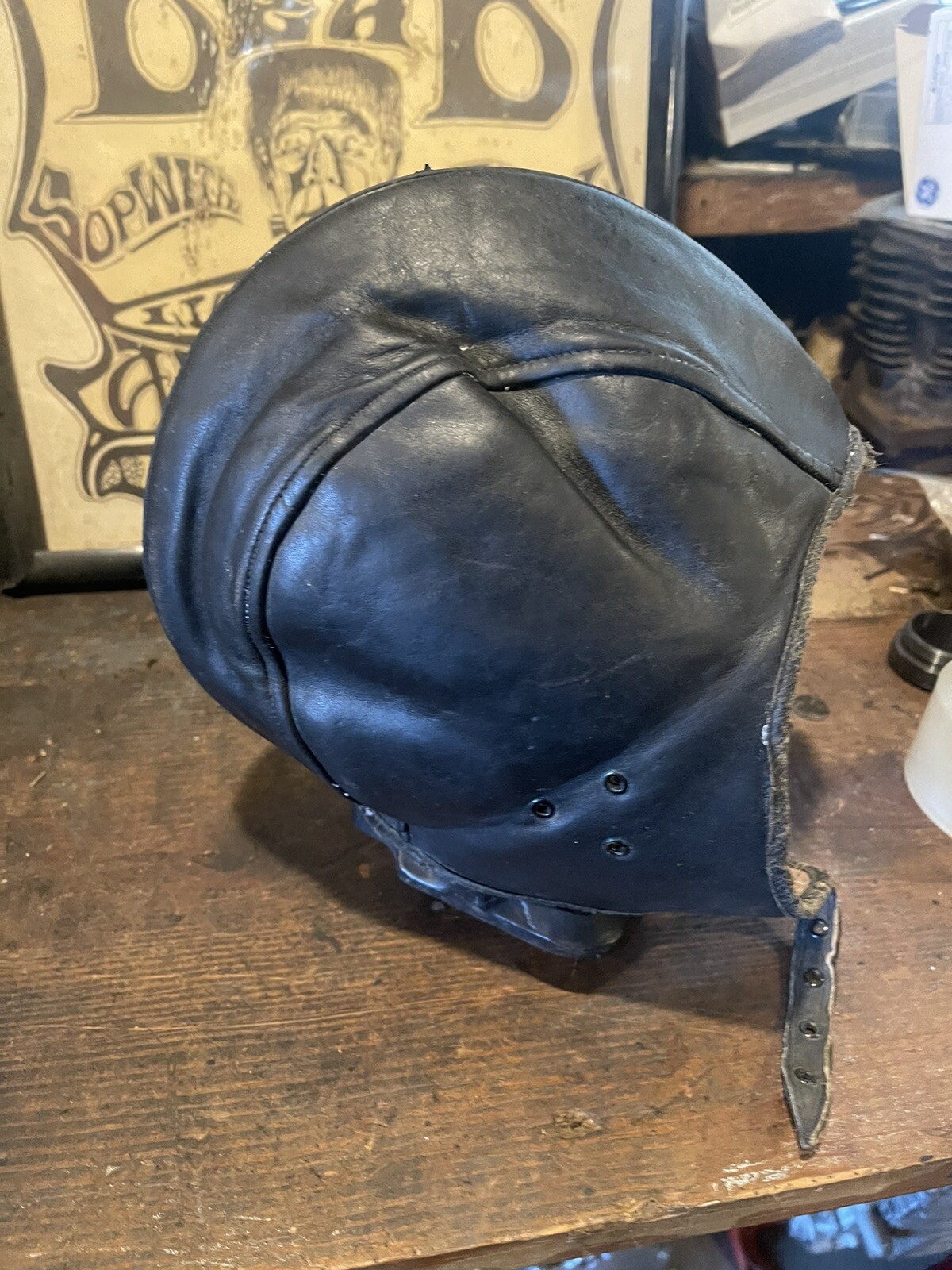 Vintage WWII Leather Aviator Pilots Skull Cap Helmet Army Air Force ...