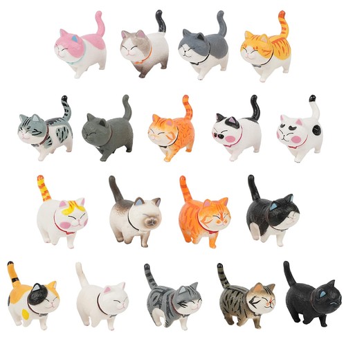 18pcs Miniature Cat Figurines Rotatable Head Office Car Interior Decor ...