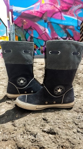 Converse Chuck Taylor High Andover Fold Over Black Suede Boots Skater ...