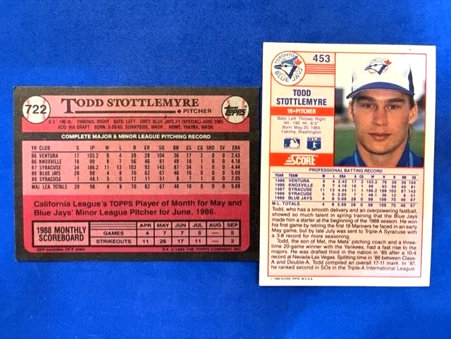 MLB - Todd Stottlemyre 1989 Topps & 1989 Score Baseball - Blue Jays | eBay