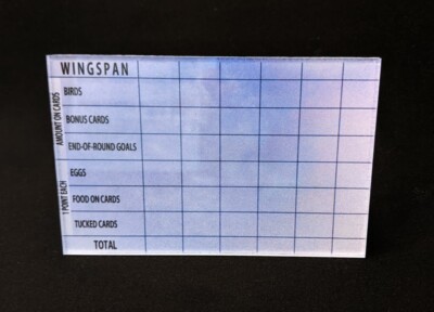 Hard Acrylic Wingspan Score Sheet for European Expansion, Dry Erase ...