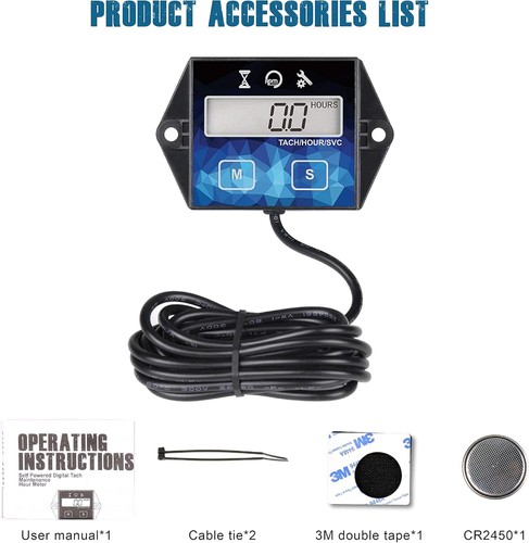 Runleader Small Engine Hour Meter, Digital Tachometer, Maintenance ...