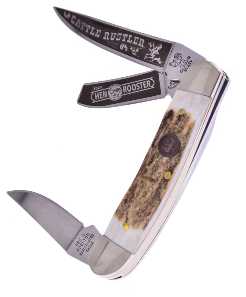 Hen & Rooster Int Sowbelly Pocket Knife 1.4116 Steel Blades Deer Stag ...