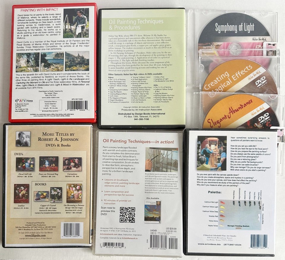 LOT OF EIGHT GREAT OIL PAINTING DVD's LEFFEL, JOHNSON, VAN WYK, CURTIS ...
