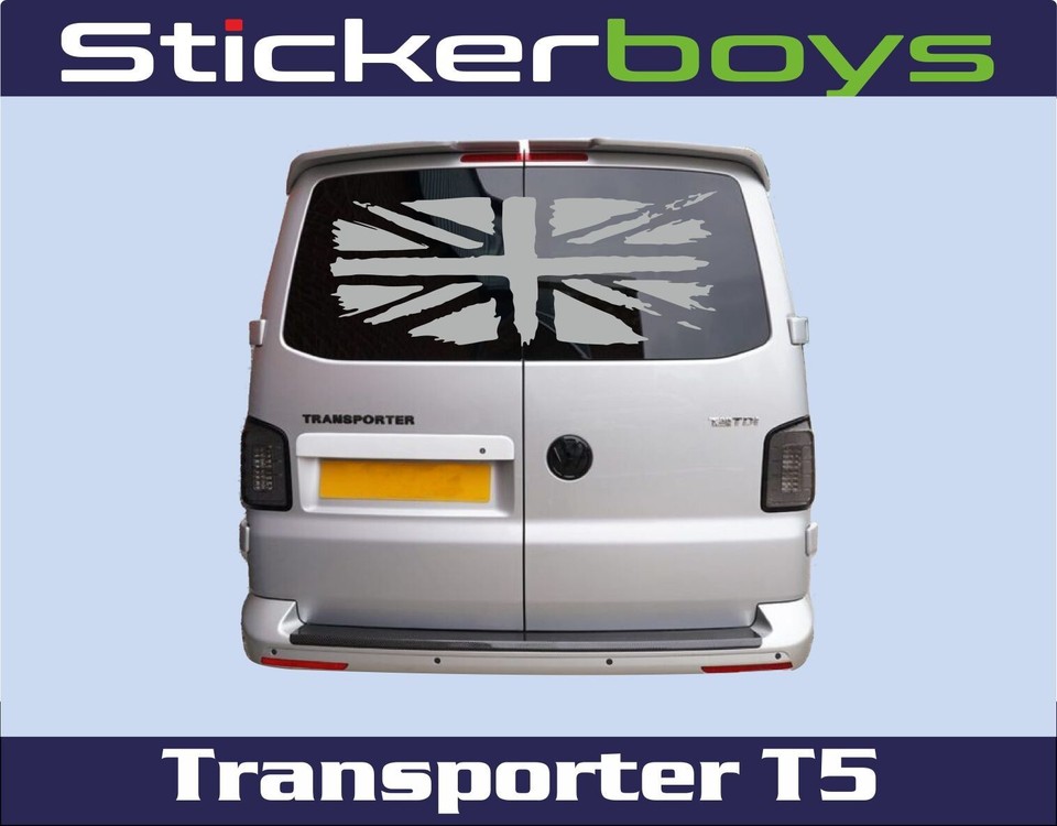 VW Transporter Rear Door Decal Union Flag in Silver Sticker Graphic ...