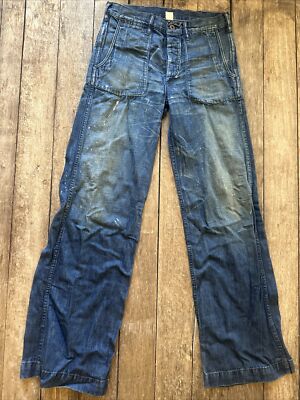 749 RRL Double RL Jeans Women's buckle back wide leg faded paint design ...