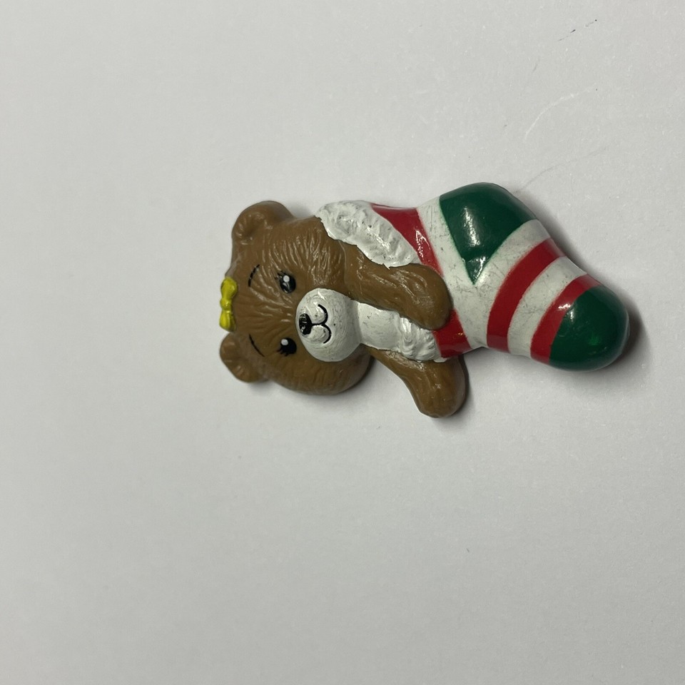 Collectible Christmas Holiday Teddy Bear In A Stocking Plastic Pin RUSS ...