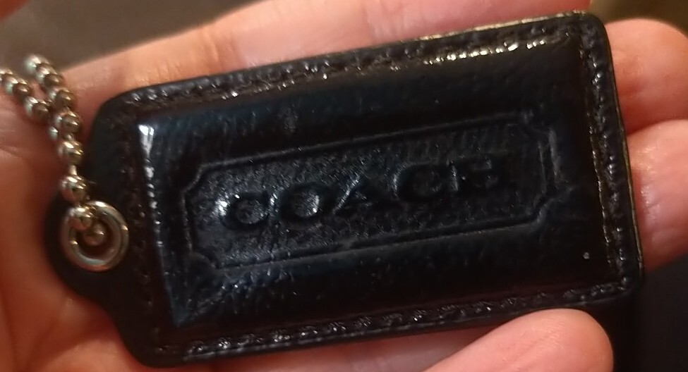 2" Medium COACH BLACK PATENT LEATHER KEY FOB BAG CHARM KEYCHAIN HANGTAG ...