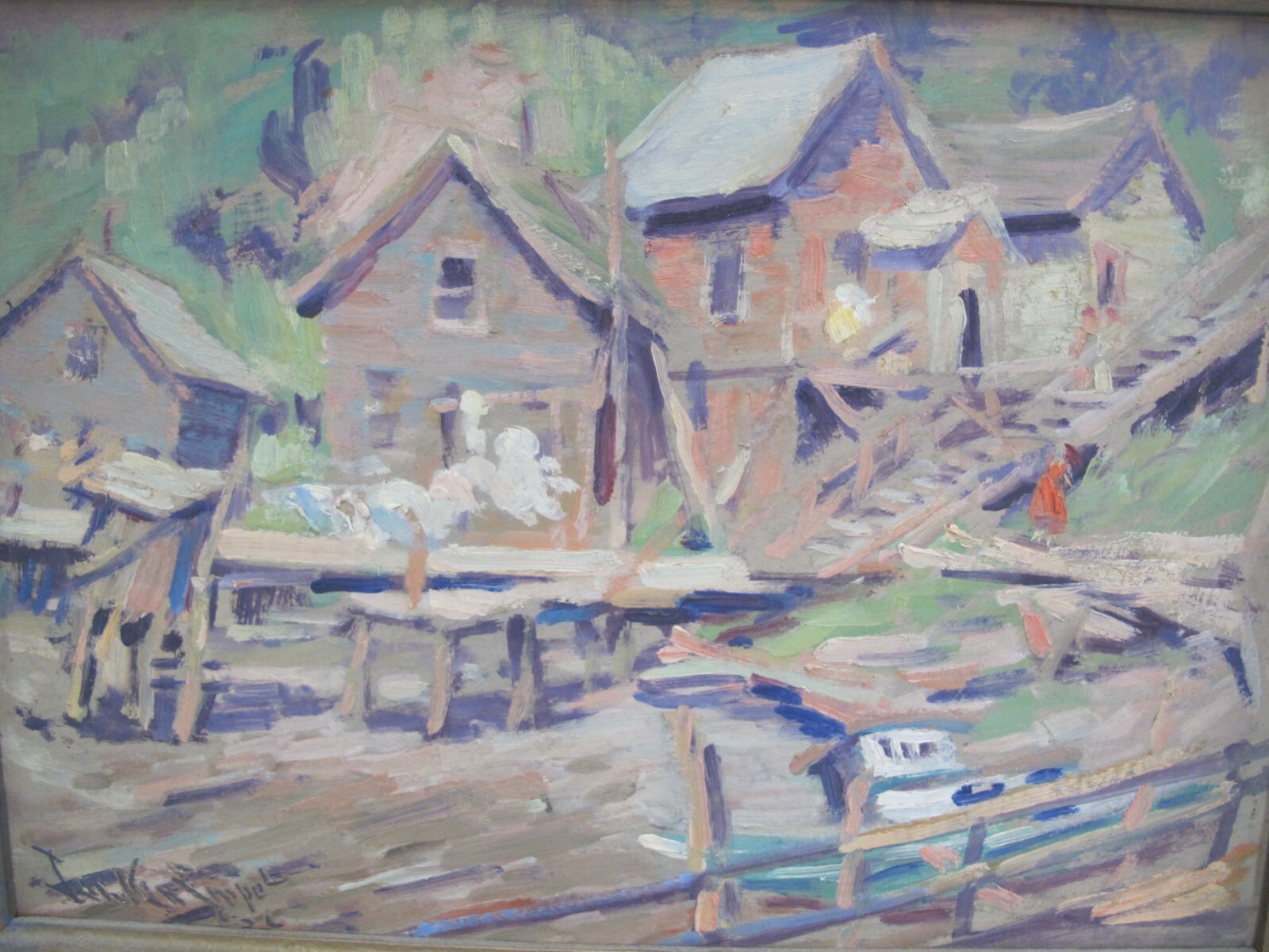 Alaskan Artist JAN VAN EMPEL Signed Original Alaska Village Oil ...