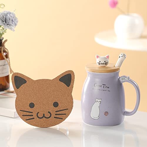 Cat Mug Cute Ceramic Coffee Cup With Lovely Kitty Lid Cat Paw ...