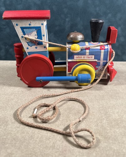 Vintage Pull Toy Train 50s60d Catch-Up-Train Rare Wooden Toy Working ...