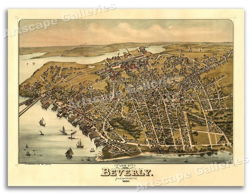 1886 Beverly Massachusetts Vintage Old Panoramic City Map - 24x32 | eBay