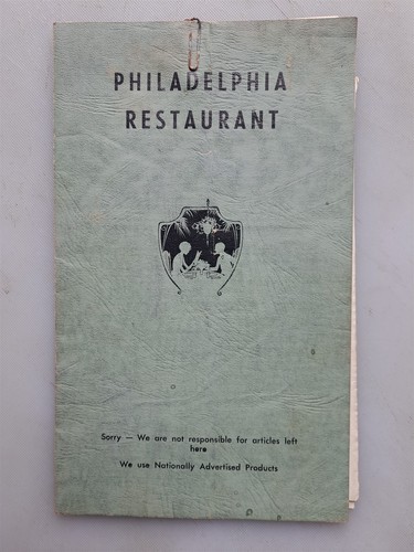 Philadelphia Restaurant, Stroudsburg PA MENU from 1958 | eBay