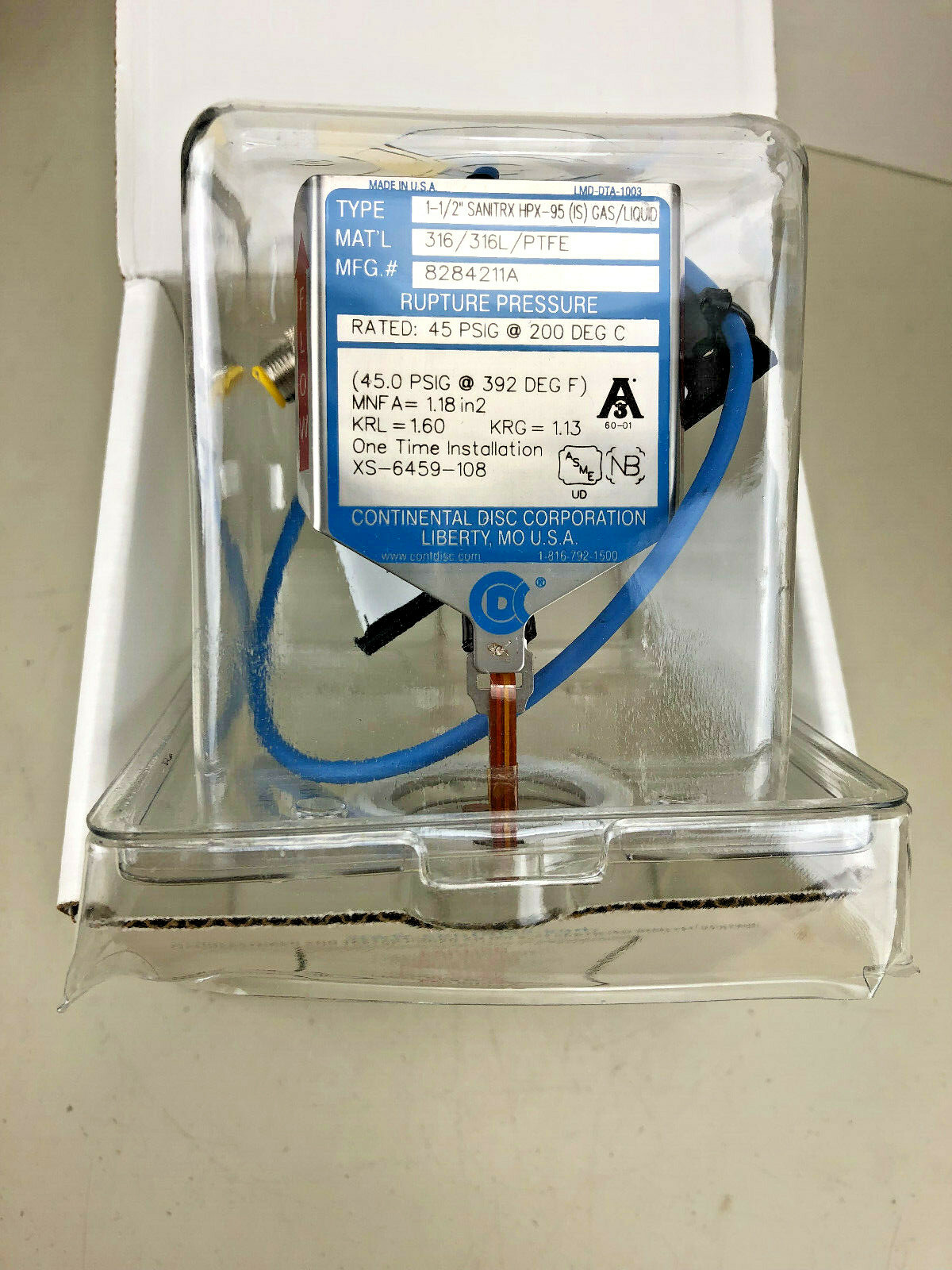 CDC Continental Rupture Disk Certiflow 1.5" Sanitrx HPX 95 w. BDI-FLX ...