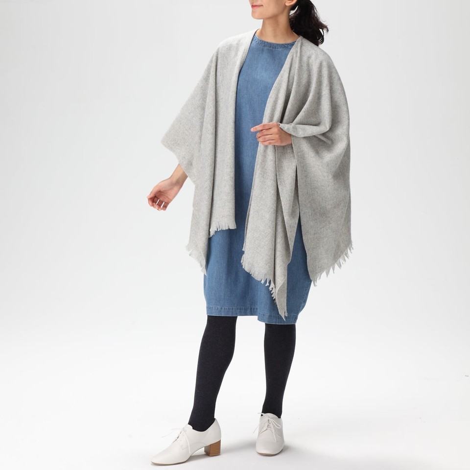 MUJI Gray Yak Wool Warm Large Multi-CAPE Stole Scarf Shawl Muffler ...