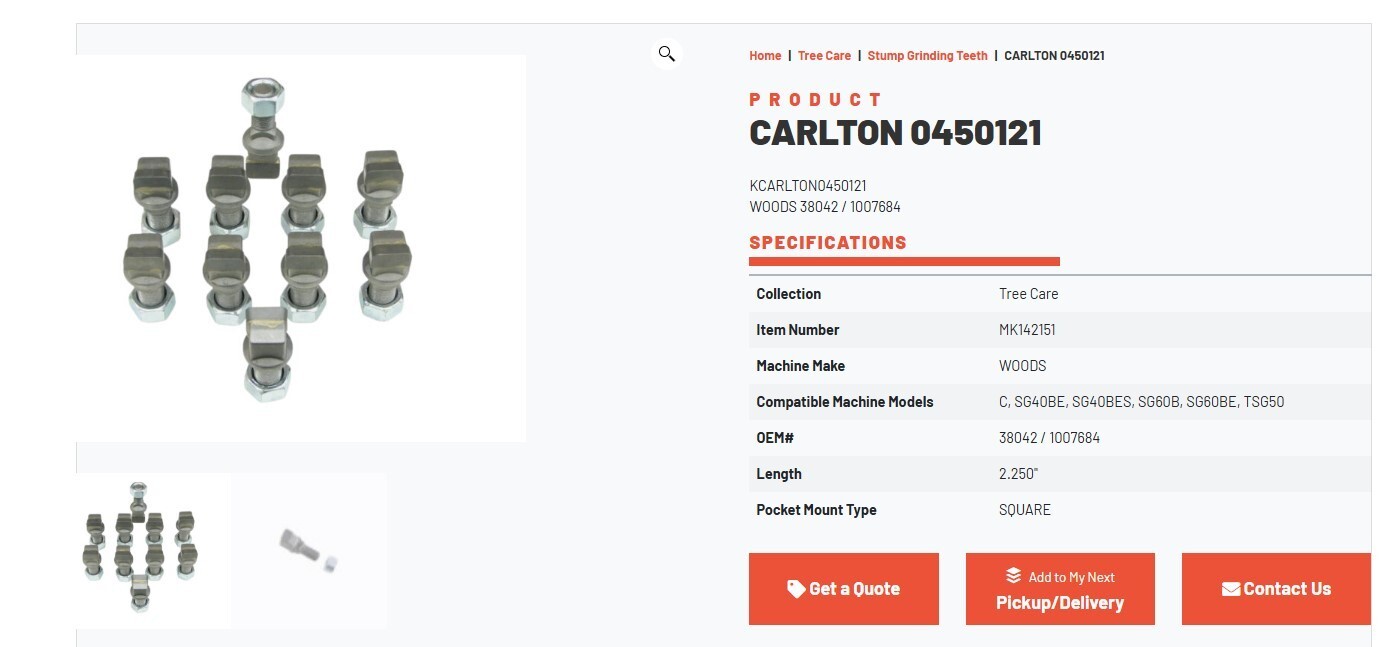 CARLTON /SANDVIK / WOODS / RAZOR / SHORT STUMP GRINDER TEETH WITH NUT ...