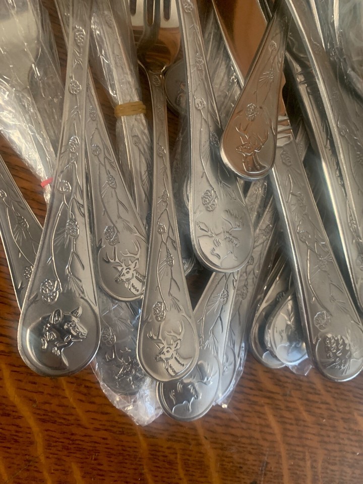RIVERS EDGE Outdoors Deer Moose Wolf Bear Pinecone Flatware Silverware ...