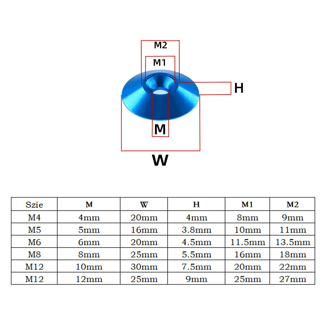 M4 M5 M6 M8 M10 M12 Countersunk Washers -Anodised Aluminium - Screws ...