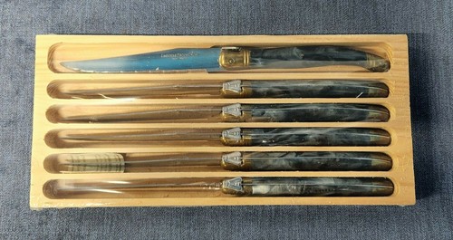 6 Sabatier Laguiole "The Bee Knives Wood Case Black Handle NEW NOS ...