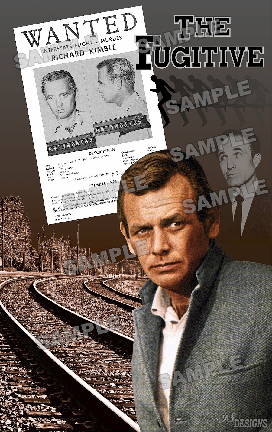THE FUGITIVE TV Series 11 X 17 Print David Janssen REVISED WANTED ...