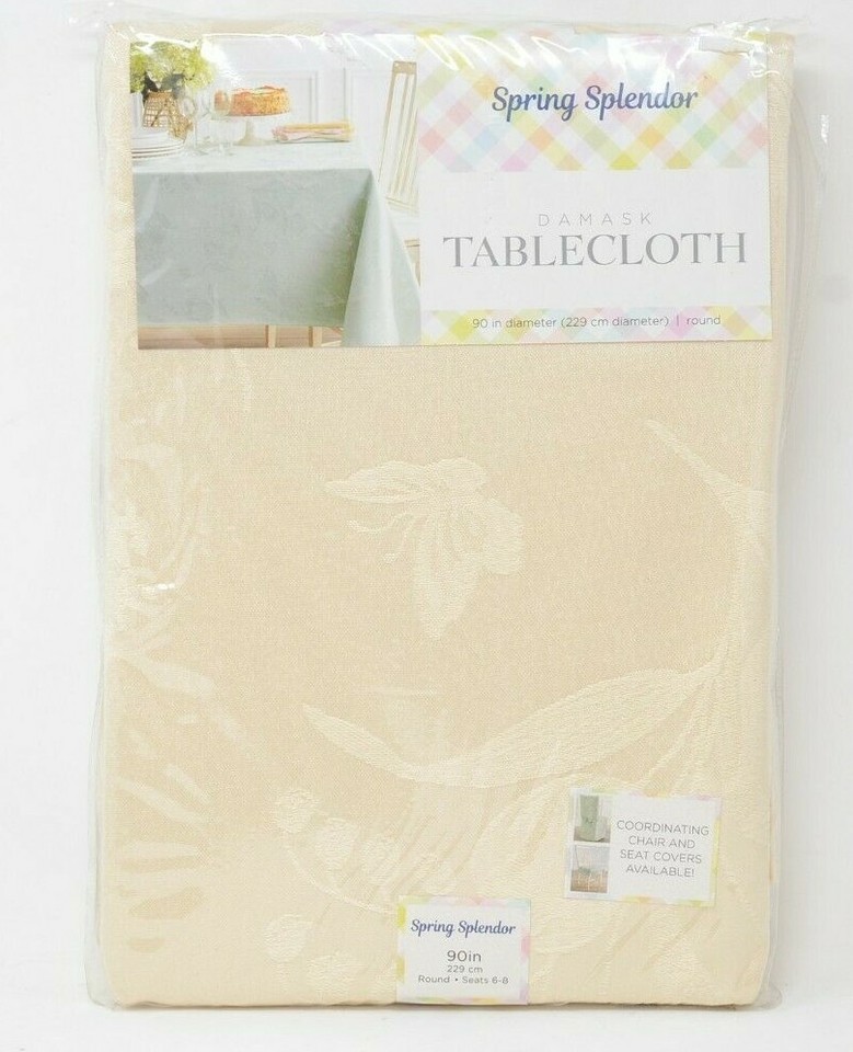 Spring Splendor Damask Tablecloth in Ivory Oblong 90" | eBay
