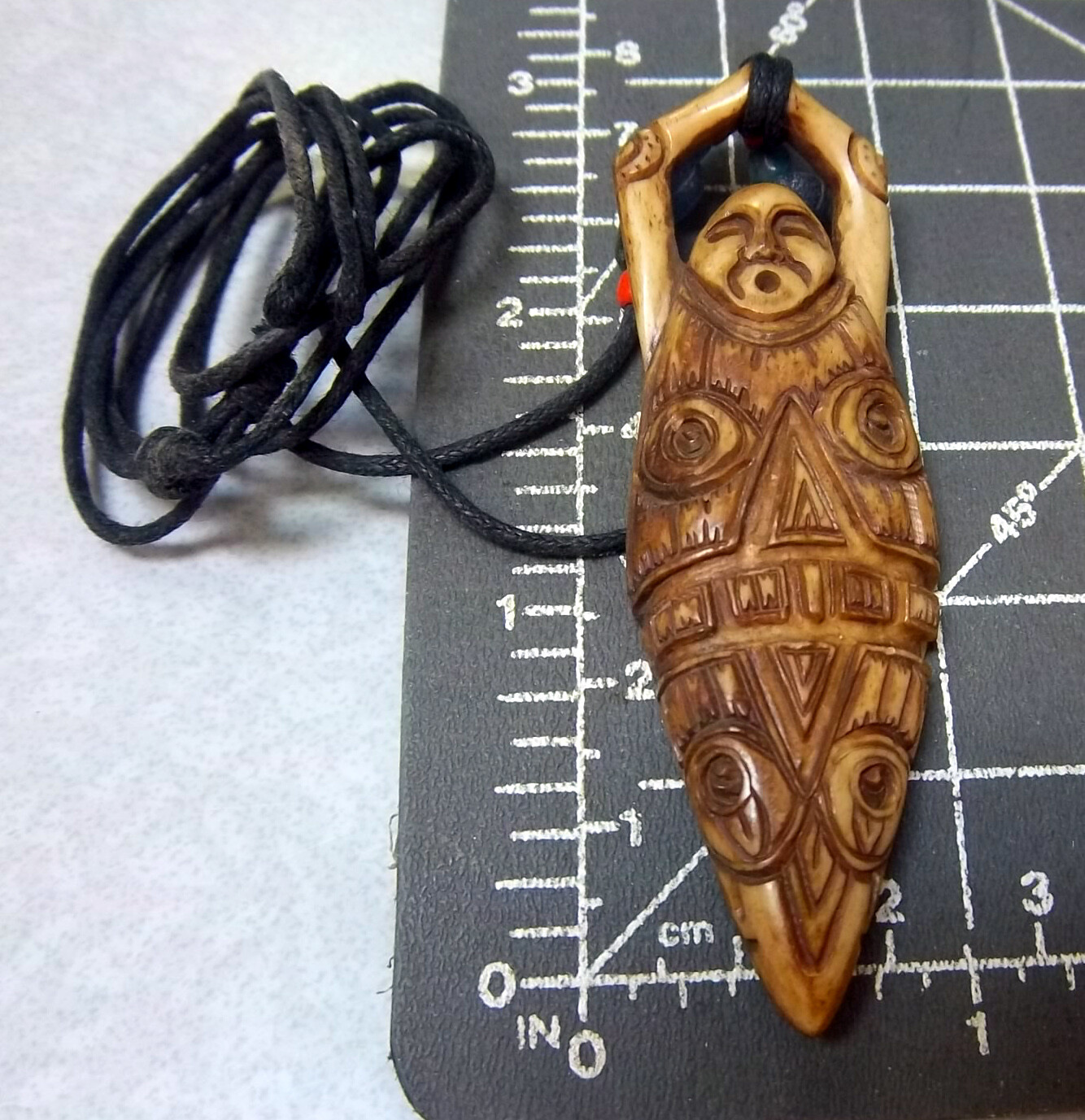 Tribal theme Human pendant Necklace with glass beads - expandable cord ...