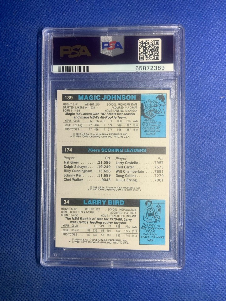 1980 Topps Basketball Larry Bird Magic Johnson Rookie Card Graded PSA 6 ...