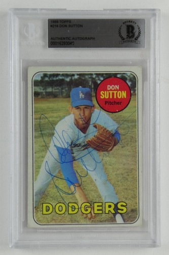 Don Sutton Signed Baseball Card Dodgers 1969 Topps #216 Slabbed Beckett ...