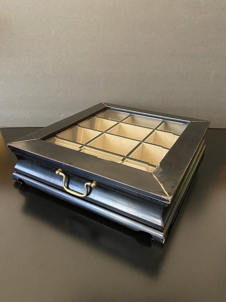 Bombay Company Black Wood Tea Chest Jewelry Box 12-slot Brass Handles ...