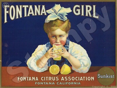 Fontana Girl brand Lemon label Metal Sign 9" x 12" | eBay